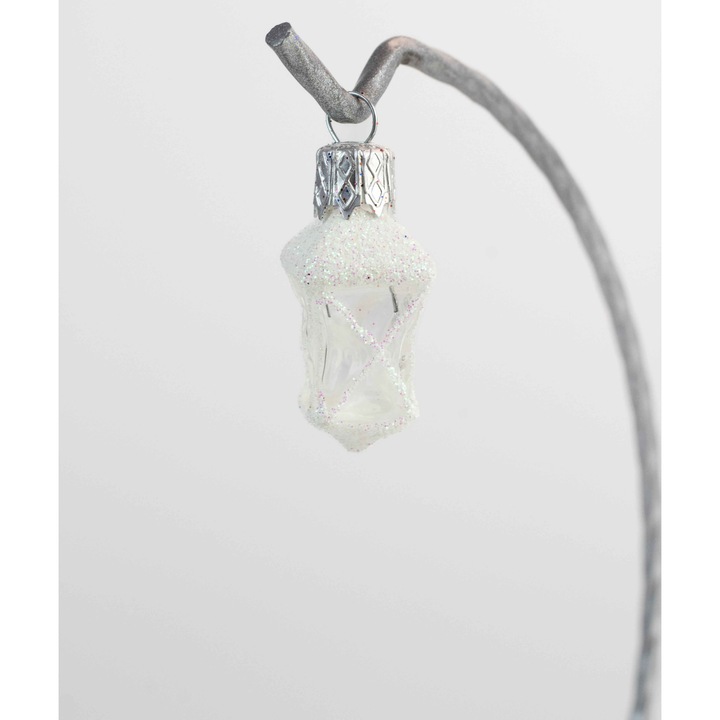 Glob de Craciun din sticla, alb, 4.5x3.5x4.5cm, decorat manual, set 1 ...