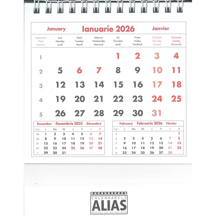 Calendar triptic de birou maxi, anul 2026, 6 file, Alias - eMAG.ro