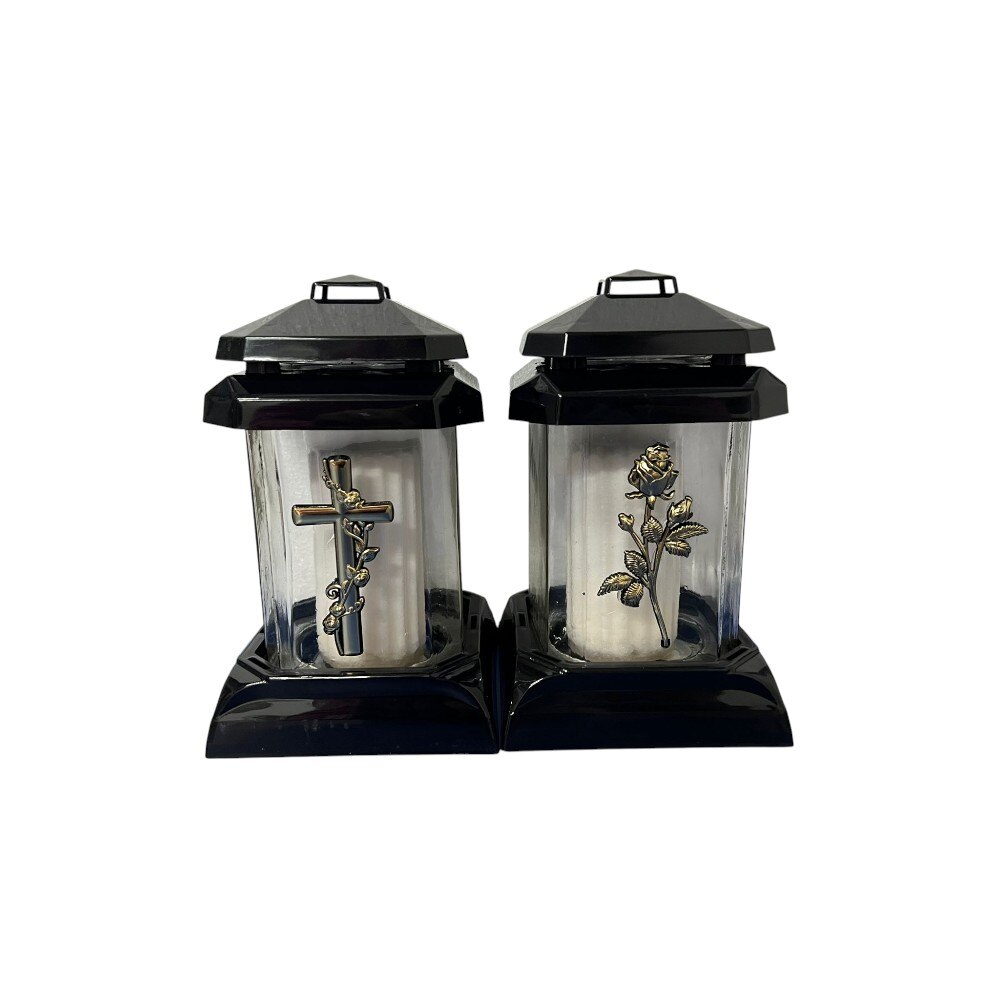 Candela din sticla cu capac, timp ardere 33 ore, forma felinar decor ...