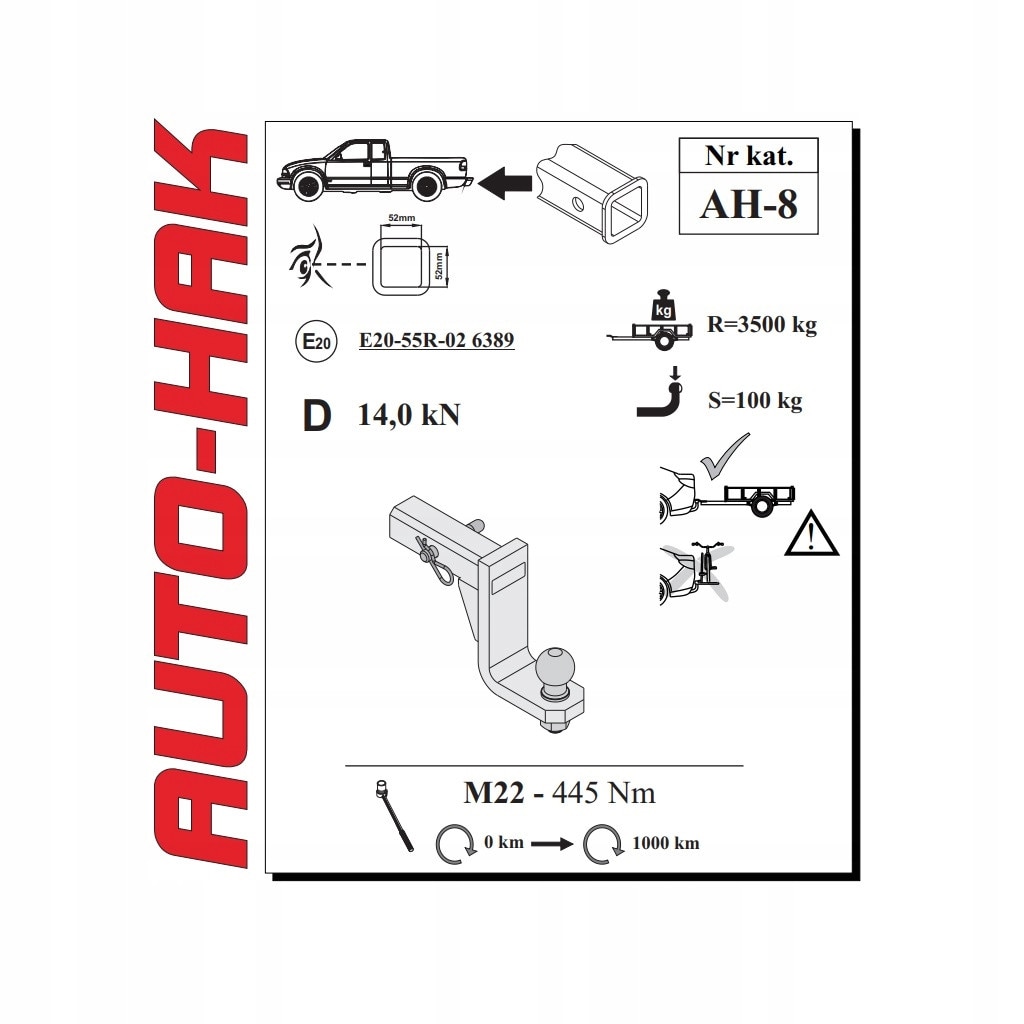 Adapter auto USA Auto Hak AH-8, 52x52, kapacitás 3500 kg - eMAG.hu