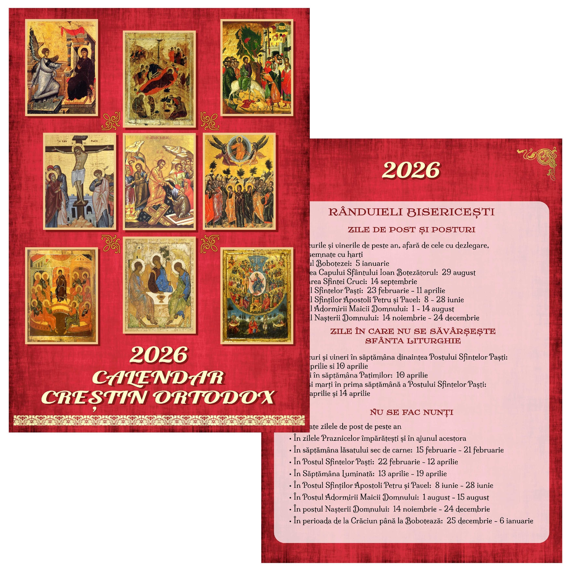 Calendar ortodox 2026, de perete, rosu, A4 - eMAG.ro