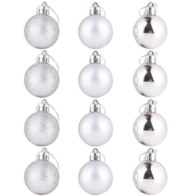 Set 12 Globuri Brad 8 cm, Argintiu, Globuri Simple & cu Sclipici pentru ...