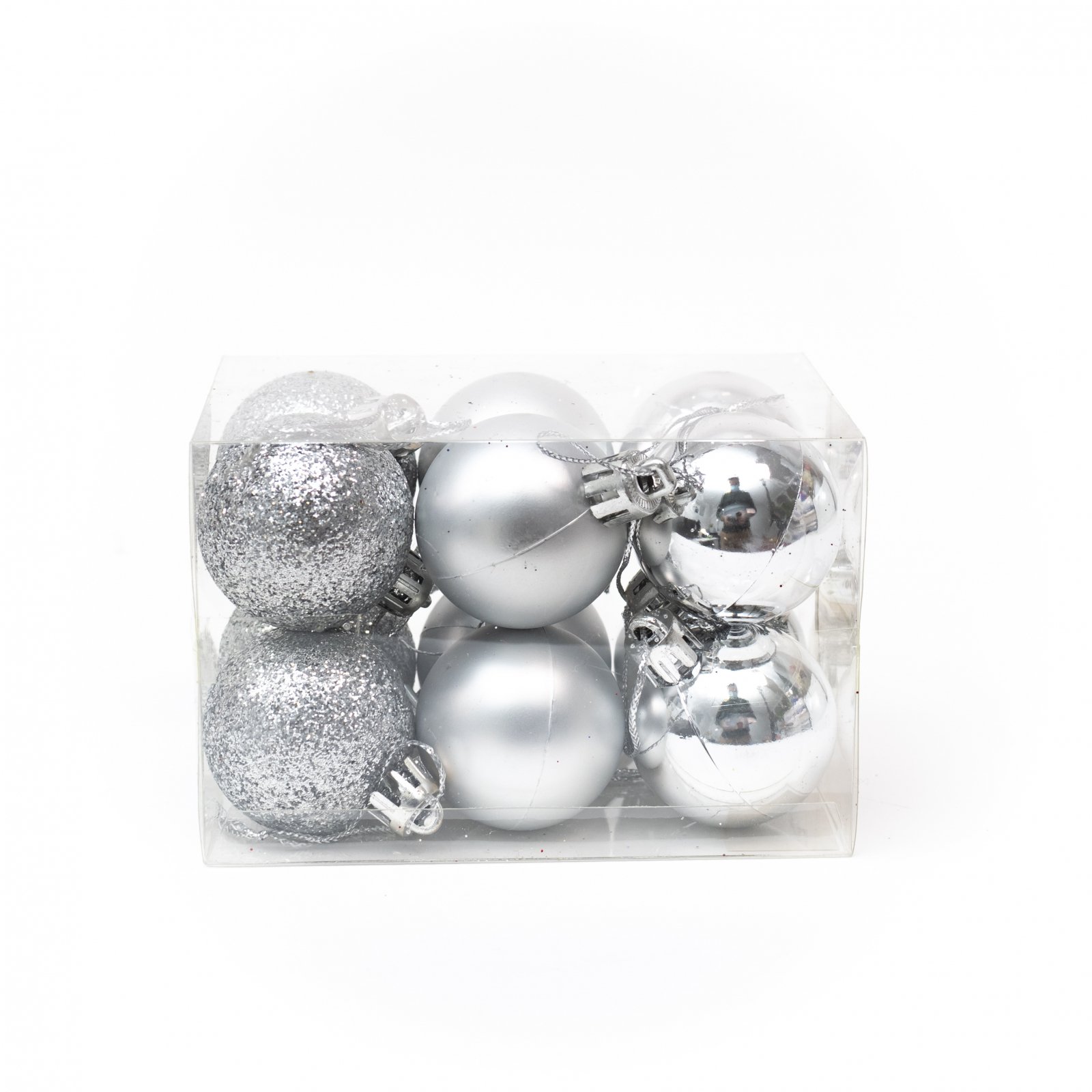 Set 12 Globuri Brad 8 cm, Argintiu, Globuri Simple & cu Sclipici pentru ...