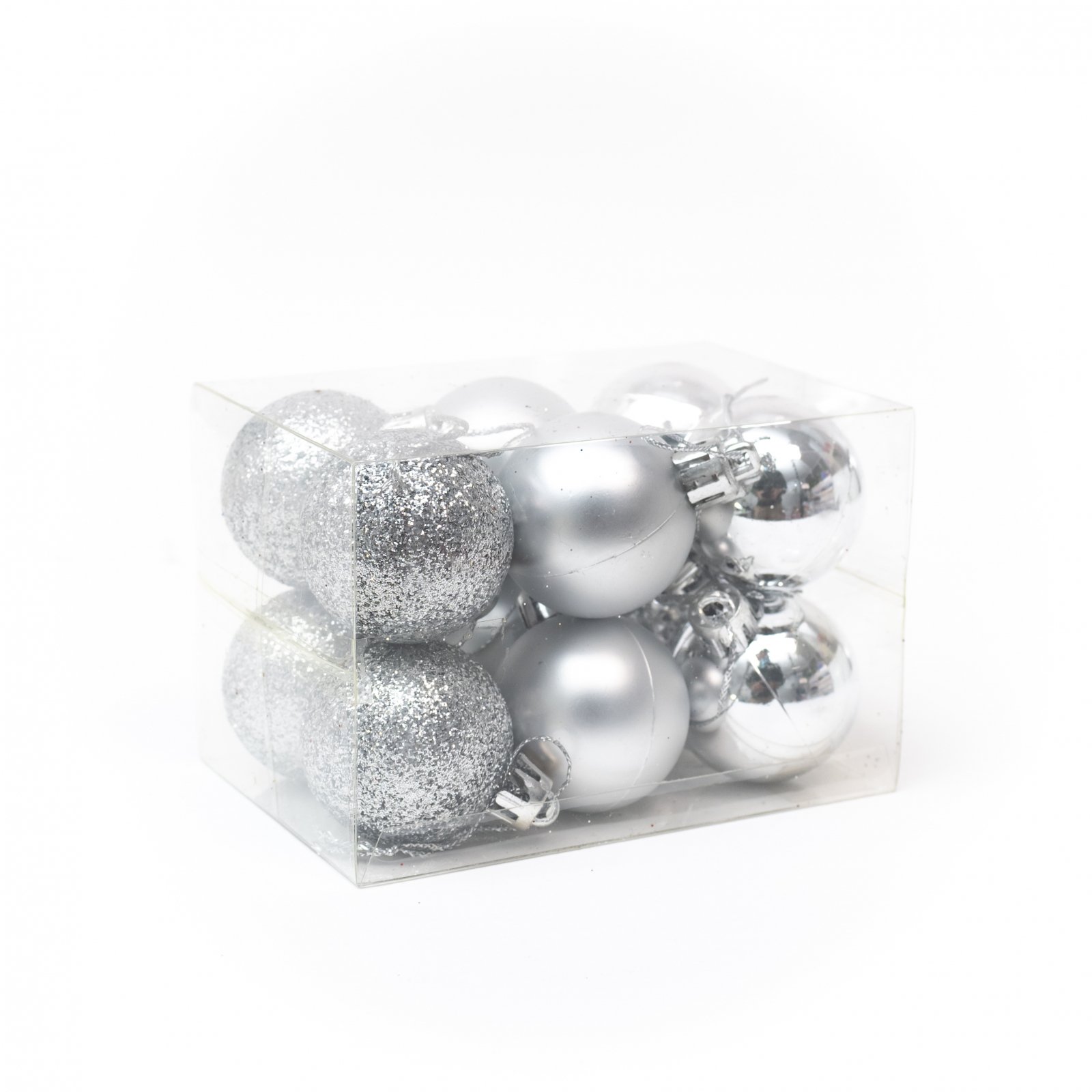 Set 12 Globuri Brad 8 cm, Argintiu, Globuri Simple & cu Sclipici pentru ...