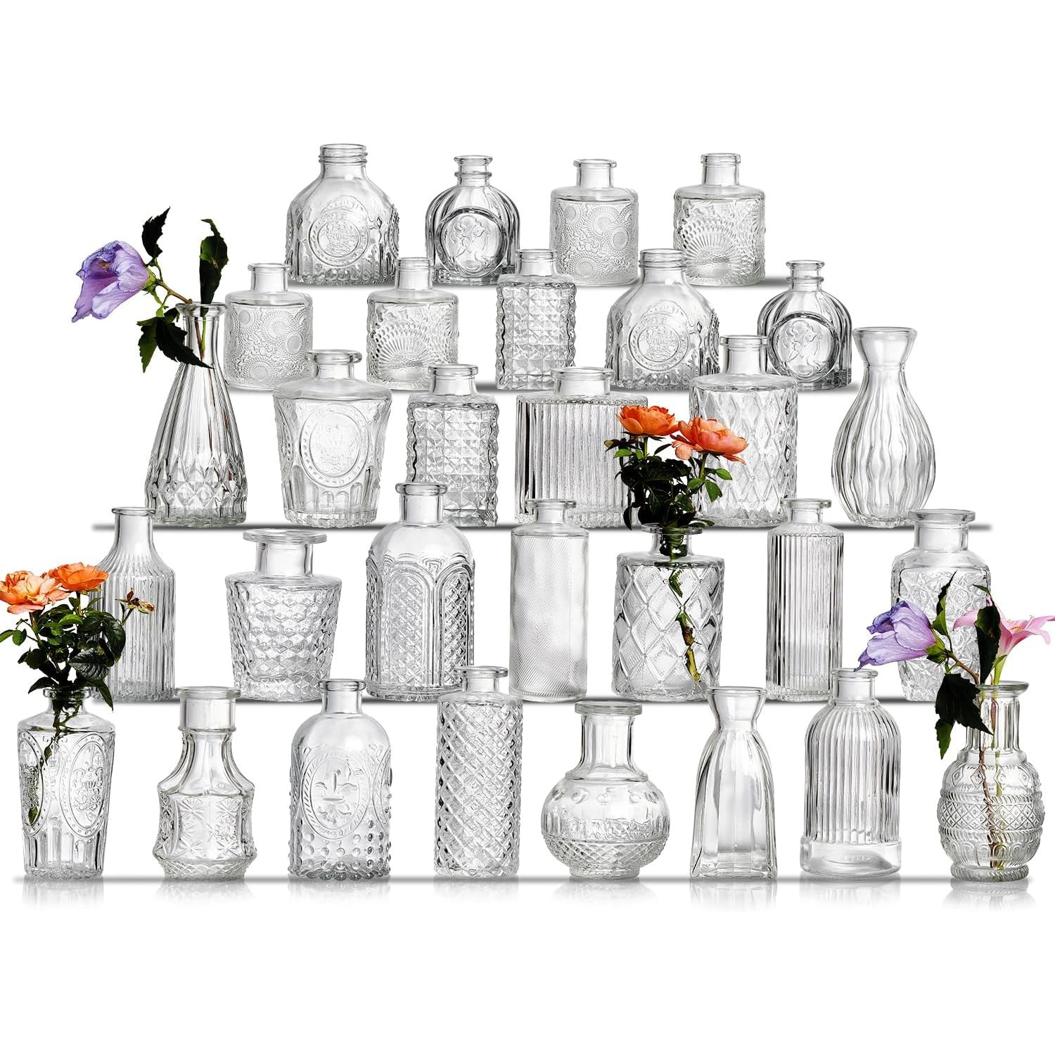 Set Vaze Mini Vintage Design, Modele Gravate din Sticla - Set 32 bucati ...