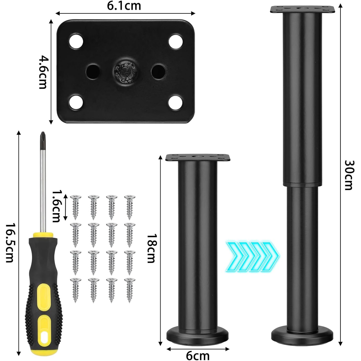 Set 4 Picioare Pat, Reglabile 18-30cm, Suport Metalic Retractabil, Anti ...