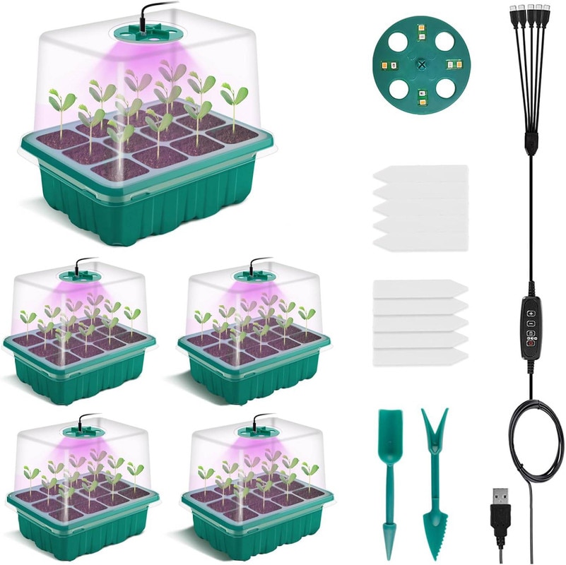 Set 5 Tavi Germinare 60 Celule, cu LED Lampa UV full spectrum, YSBER ...