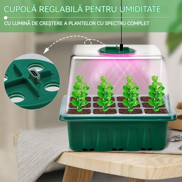 Set 5 Tavi Germinare 60 Celule, cu LED Lampa UV full spectrum, YSBER ...