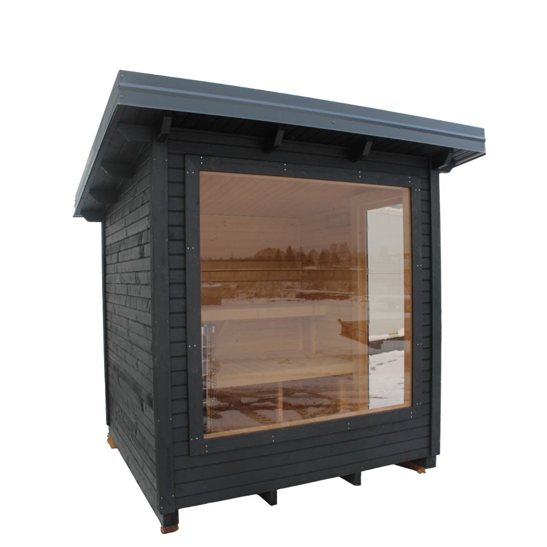 Sauna panoramica exterioara Cabin SQUARE 2m x 2m x 2, 4m, incalzire ...