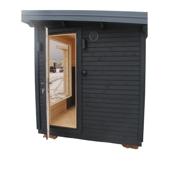 Sauna panoramica exterioara Cabin SQUARE 2m x 2m x 2, 4m, incalzire ...