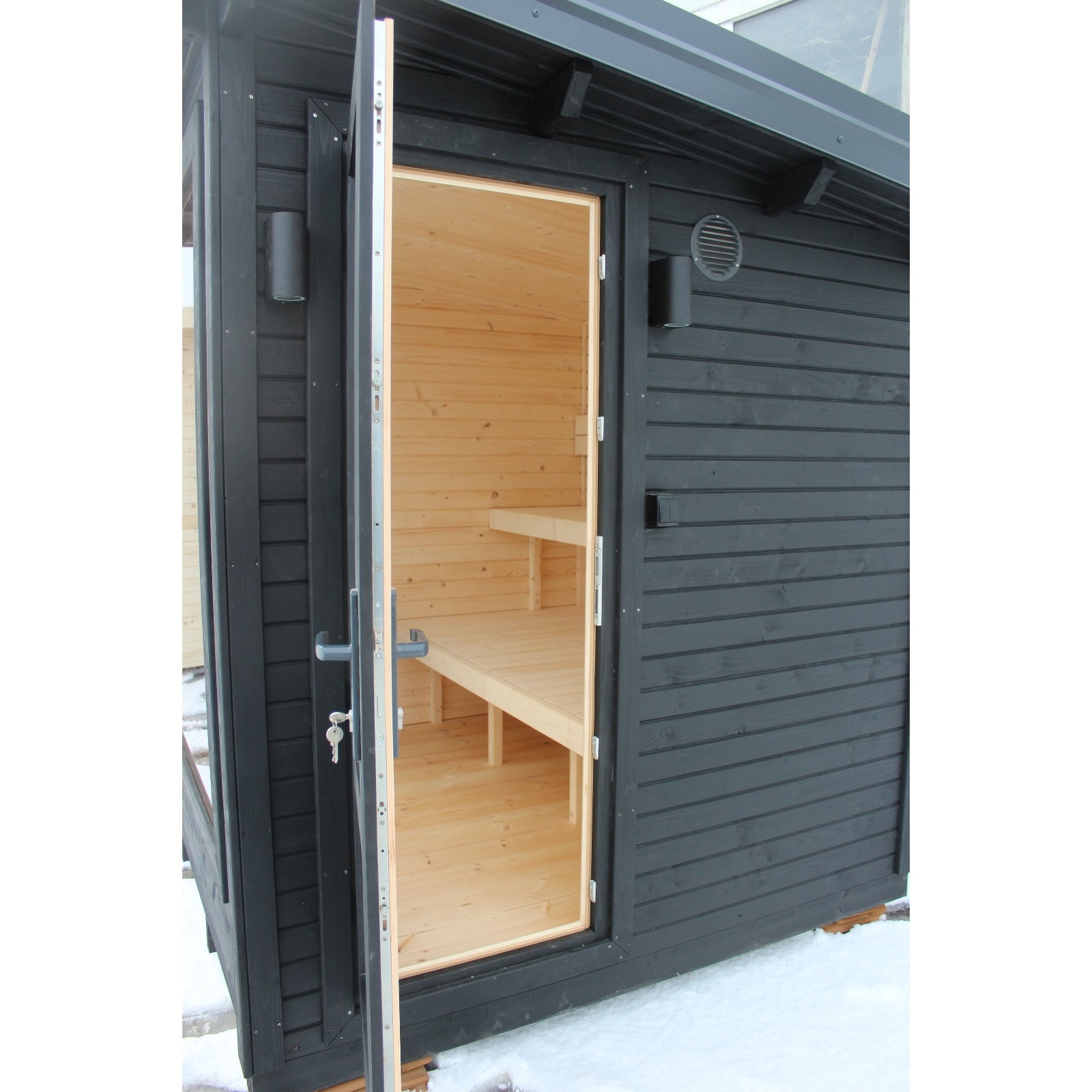 Sauna panoramica exterioara Cabin SQUARE 2m x 2m x 2, 4m, incalzire ...