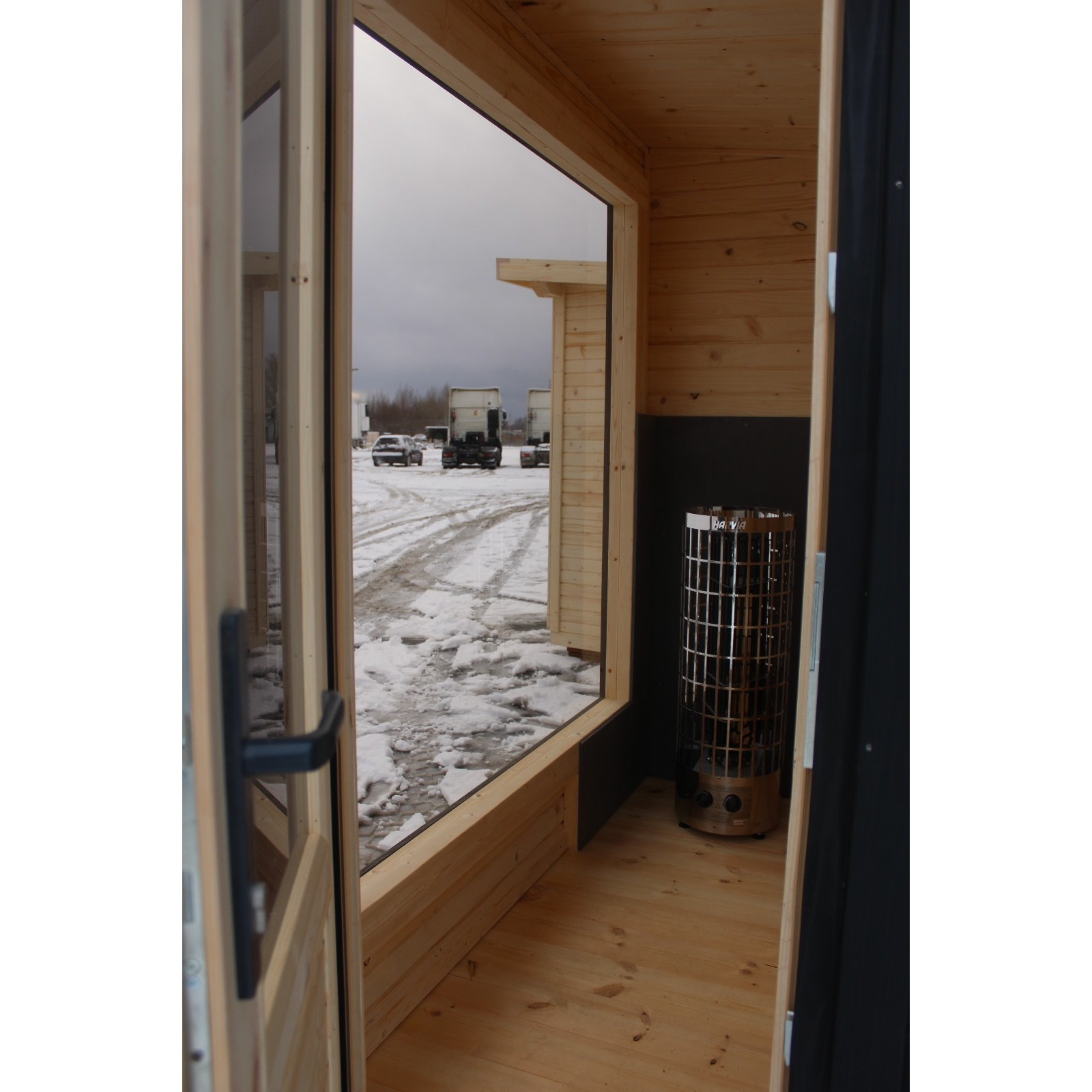 Sauna panoramica exterioara Cabin SQUARE 2m x 2m x 2, 4m, incalzire ...
