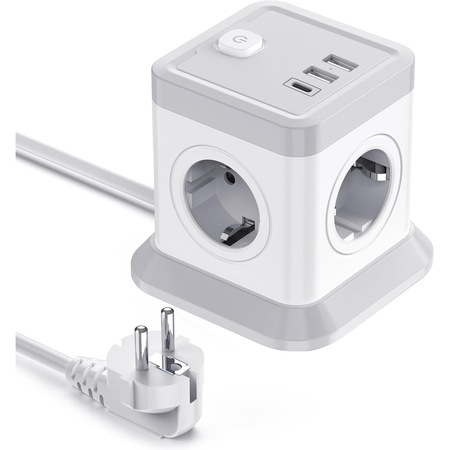 Prelungitor tip turn Excitat, Priza Multipla, 4 prize, 2xUSB, 1xType-C ...
