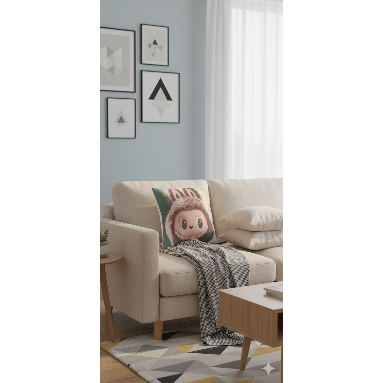 Perna decorativa Labubu, 45x45cm, moale, pufoasa, maro - eMAG.ro