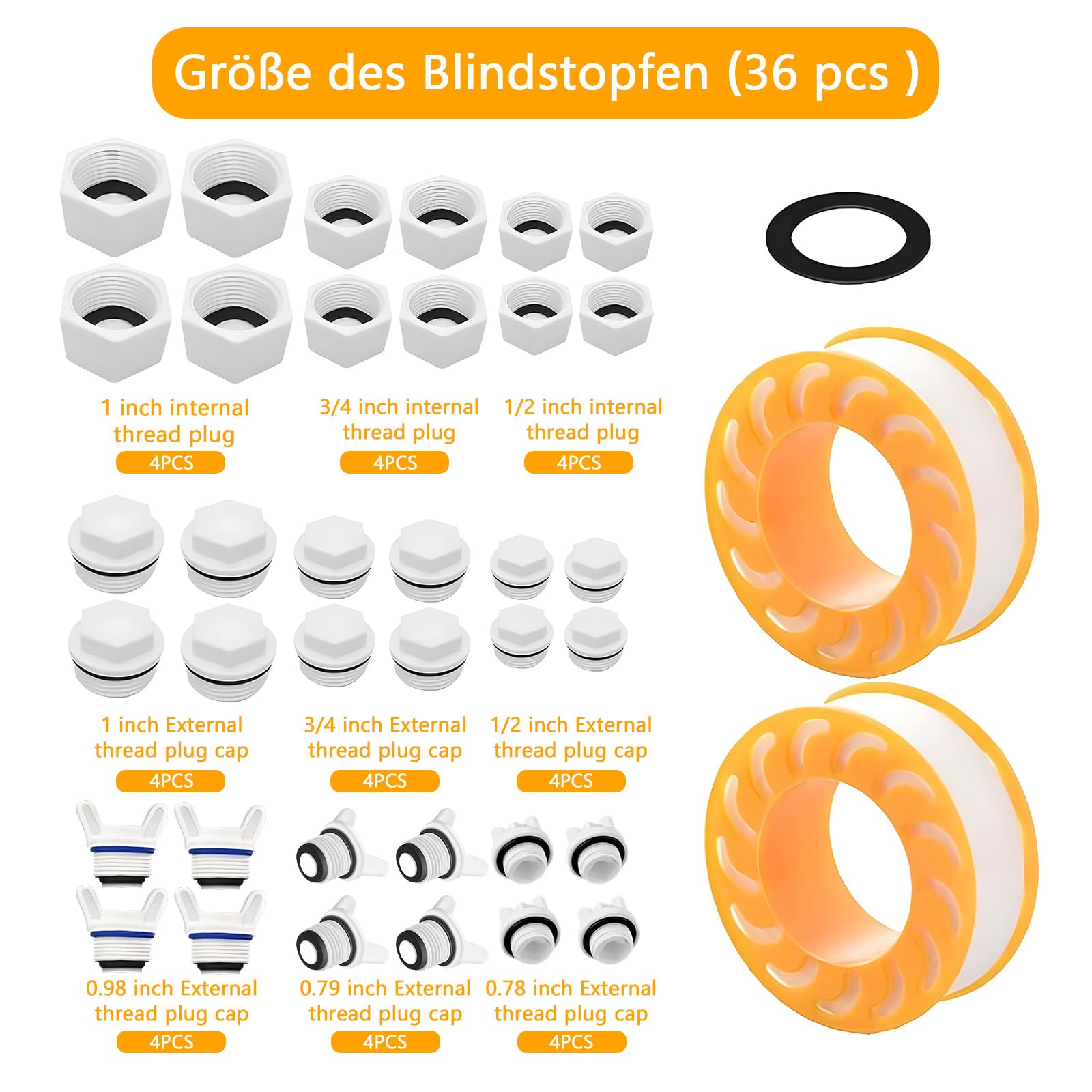 Dopuri etansare, Rezistente, 36 buc, PPR, Filet 1 3/4 1/2, Garnituri ...