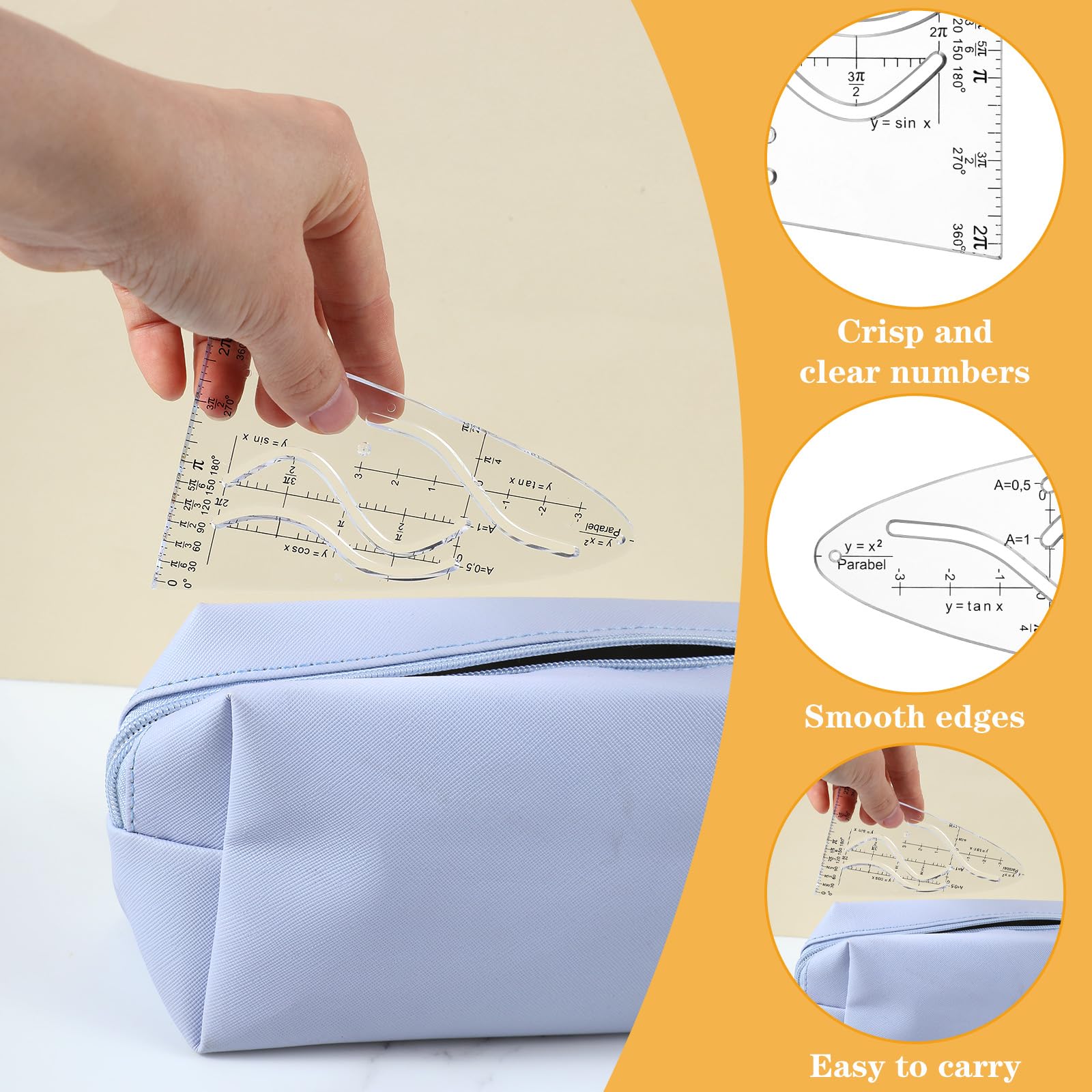Sablon desen parabole, Set 3 bucati, Plastic, Pentru matematica si ...