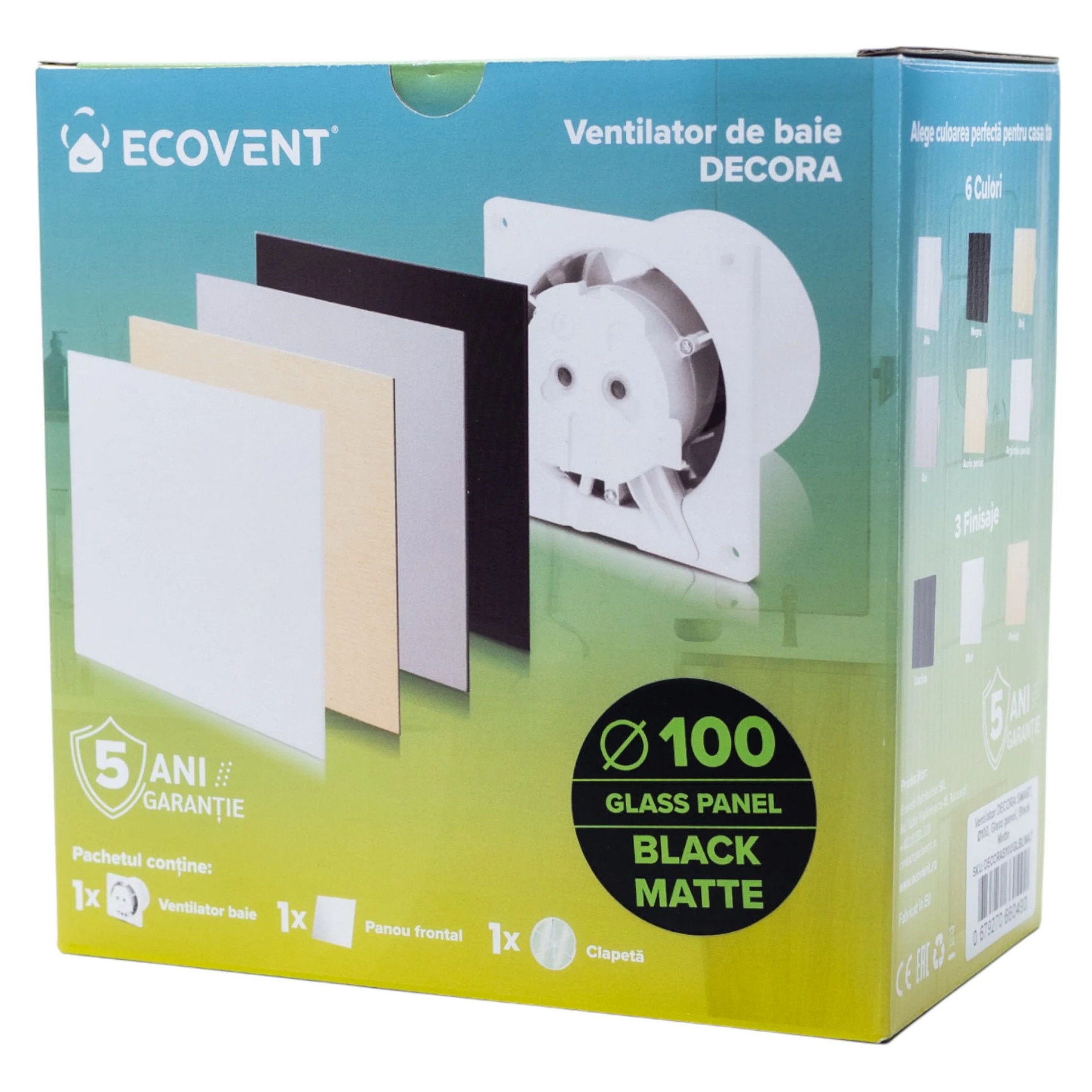 Ventilator de baie Ecovent DECORA SMART, Super Silent, Negru Mat, O100 ...