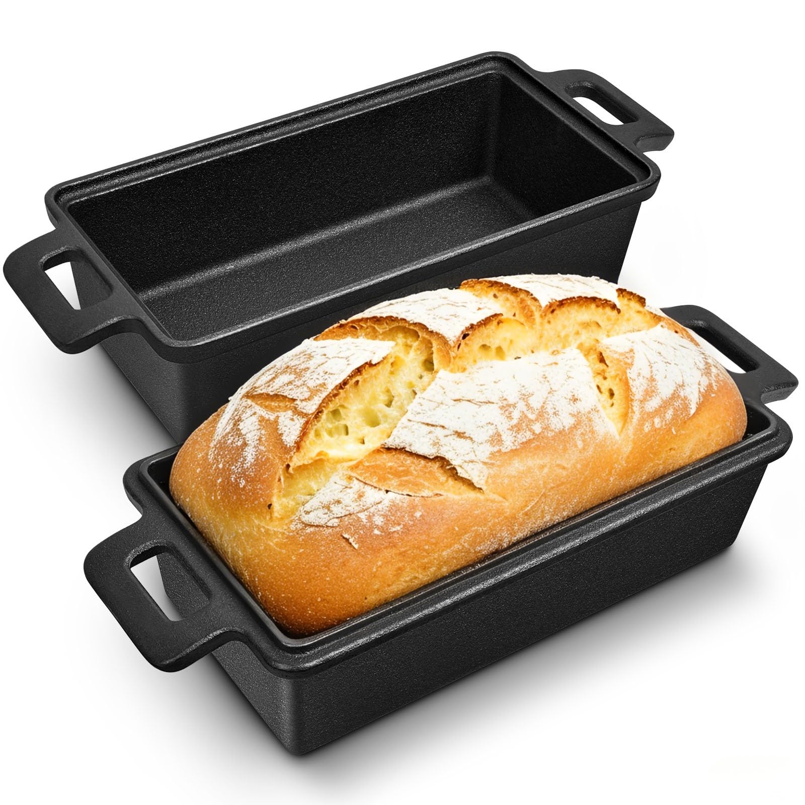 Tava de copt din fonta cu capac, 9x5in, 2 in 1, pentru paine si ...