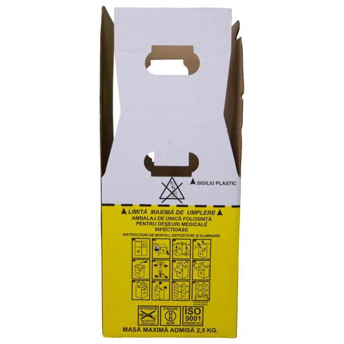Cutie deseuri medicale 10L cu sac galben Biohazard, carton 3 straturi ...