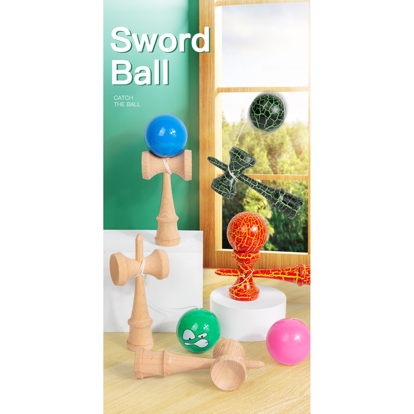 Jucarie Interactiva Kendama Profesionala, Fantasy, din Lemn, 18 cm ...