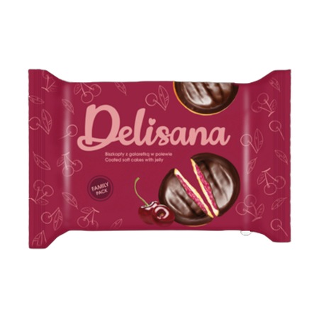 Biscuite cu gelatina de cirese in glazura de cacao, Delisana, 300g ...