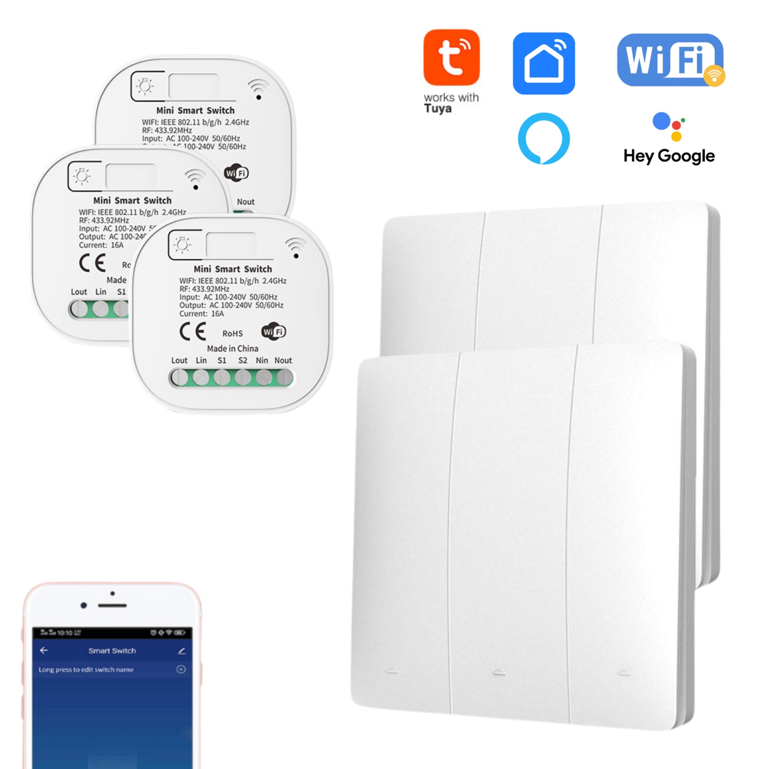 Set 2 Intrerupatoare Triple Cinetice Fara Fir cu 3 Controllere Wi-Fi ...