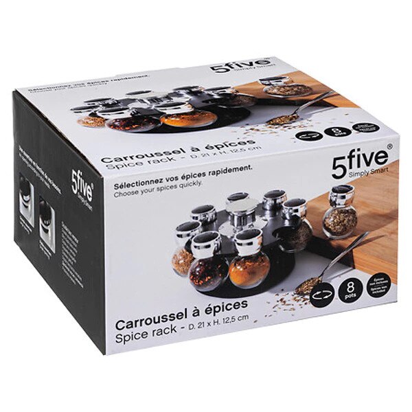 Set 8 borcane condimente cu suport rotativ, sticla si capac metalic, 21 ...