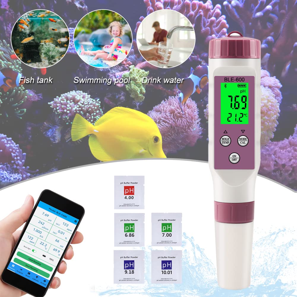 Aparat masura de pH Bluetooth 7-in-1, masurare pH/TDS/EC/ORP/SG ...