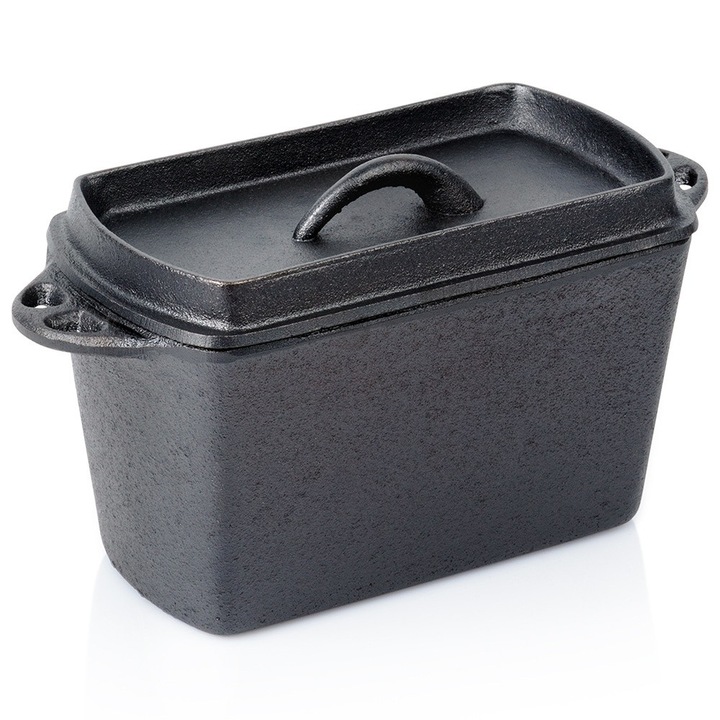 Tava de copt din fonta cu capac, 27x12x14,5cm, 2l, Artemis - eMAG.ro