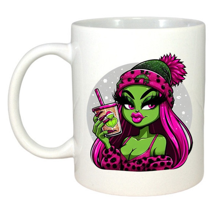 Cana Retro Pink Girl Grinch Coffee, Craciun, Sarbatori, Cadou, Secret ...