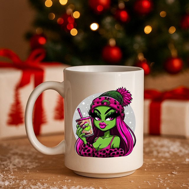 Cana Retro Pink Girl Grinch Coffee, Craciun, Sarbatori, Cadou, Secret ...