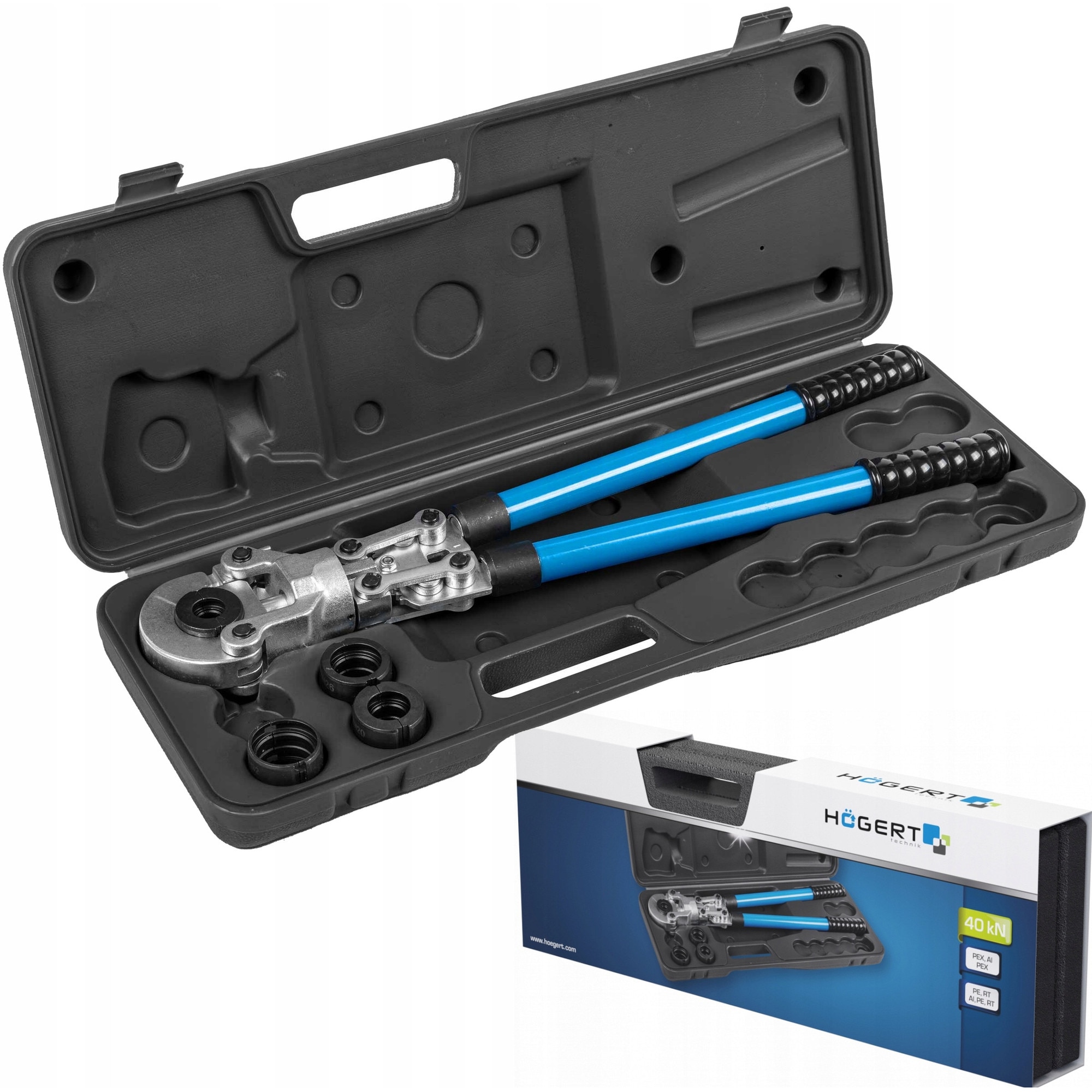 Set cleste de sertizat PEX-AL-PEX, Hogert Technik, 4 matrite, 16mm-32mm ...