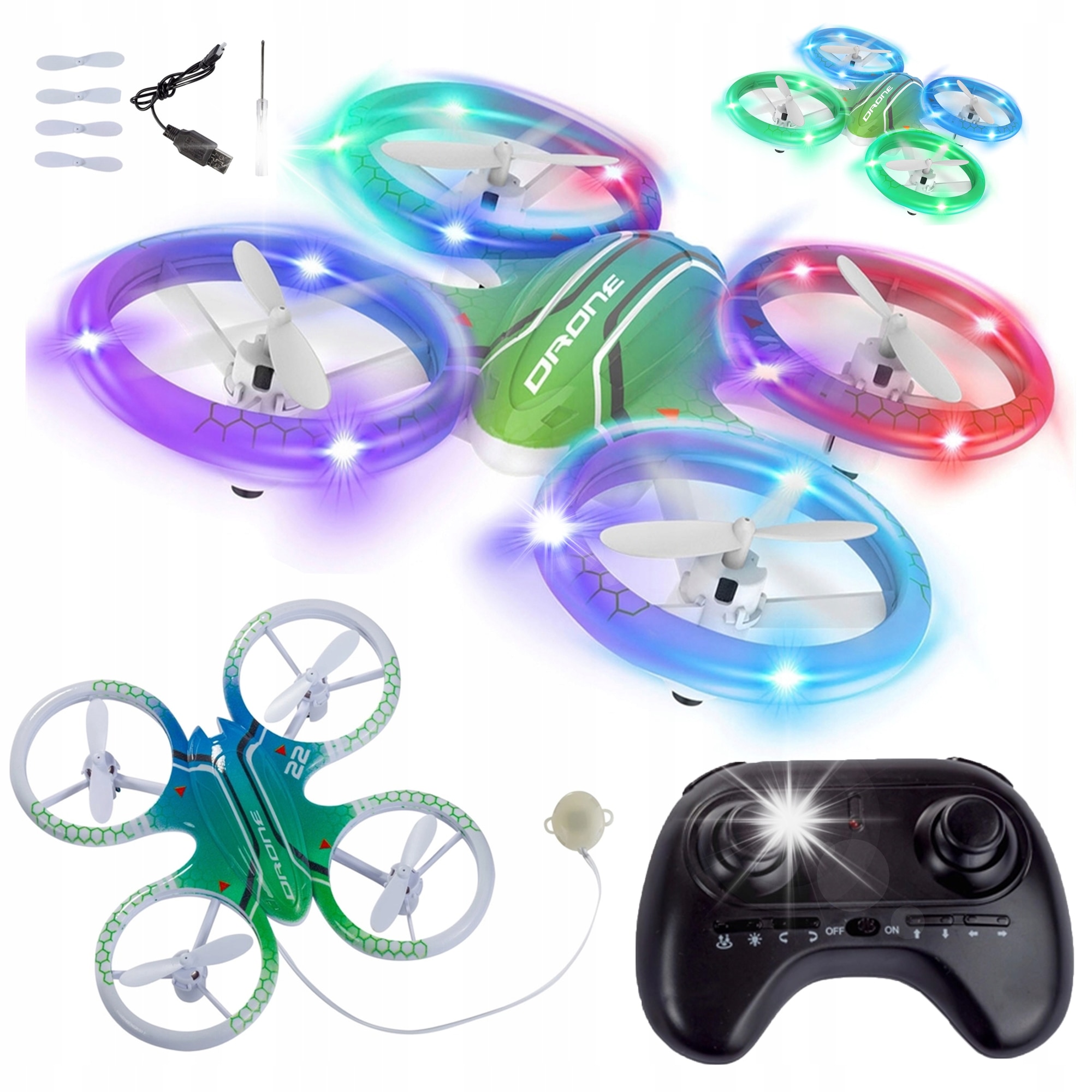 Mini drona Stator, 3 moduri de viteza, LED RGB, 12,5x12,5cm, set ...