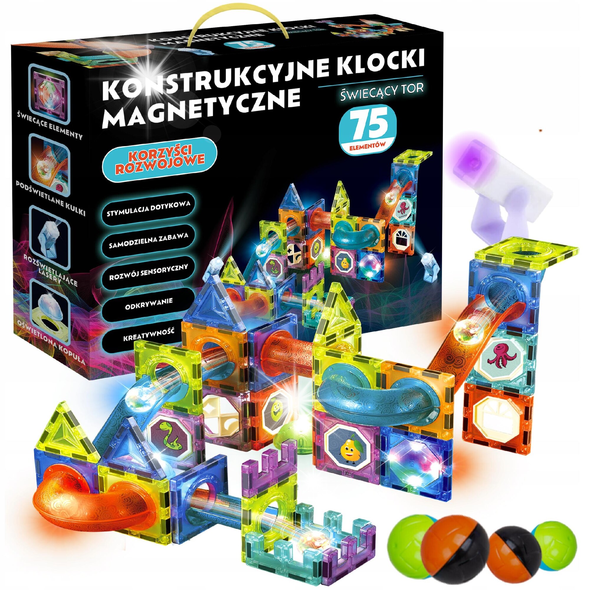 Set de constructie JIMMY, 75 elemente, klocki magnetice, multicolor ...