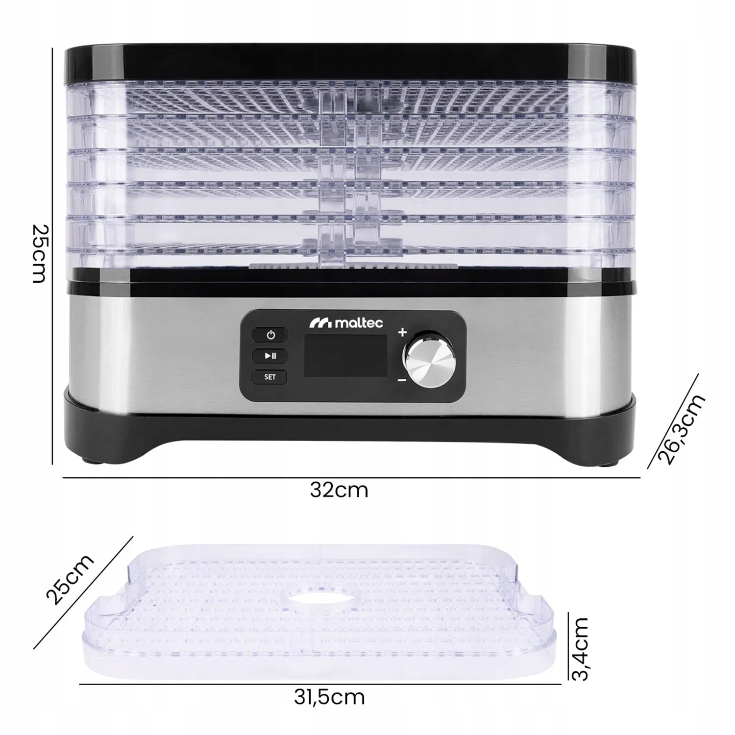 Deshidrator de alimente, 6 tavi, 450W, capacitate 14,4L, termostat 35 ...