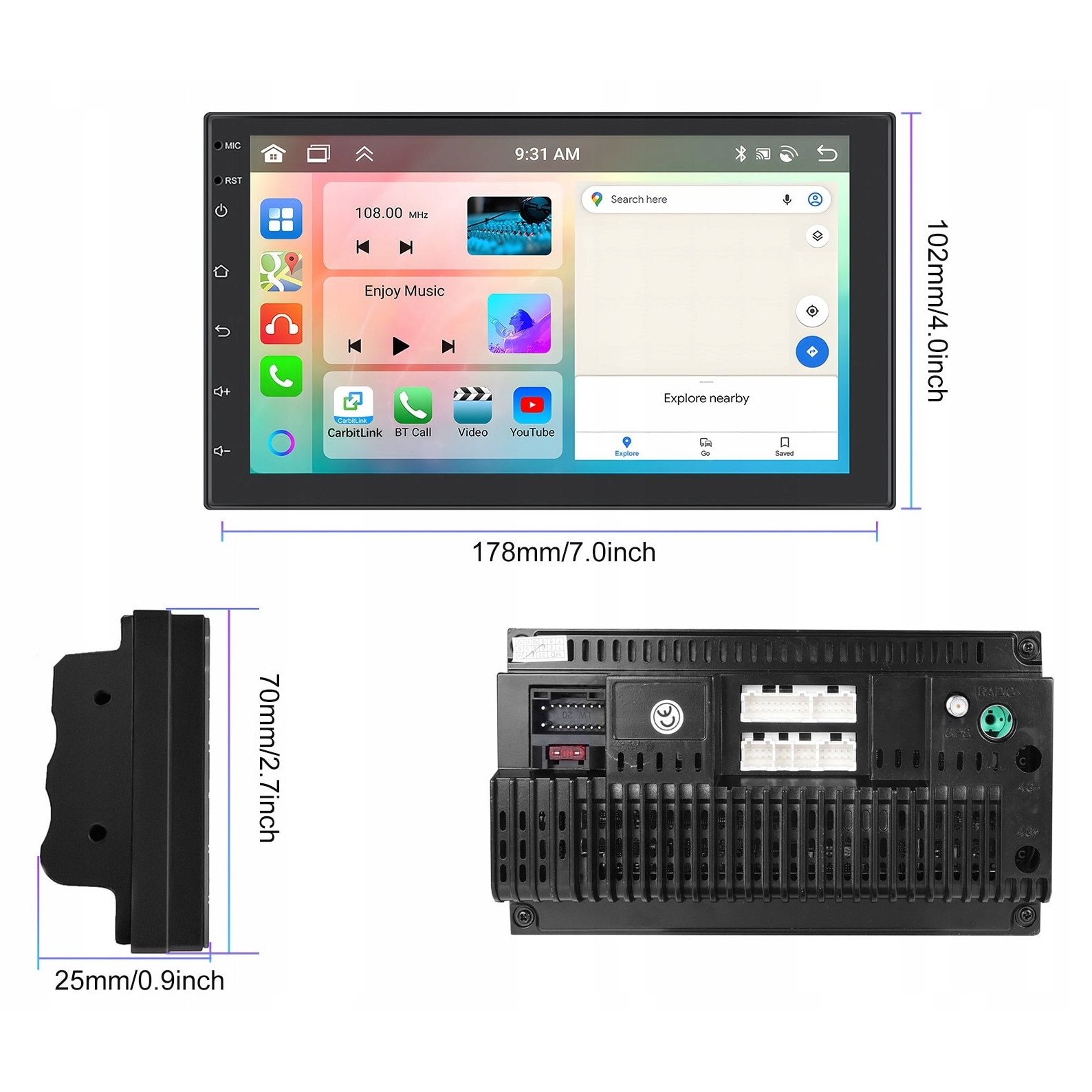 Radio multimedia 2 DIN ALLNOEL cu navigatie GPS Android 13, camera de ...