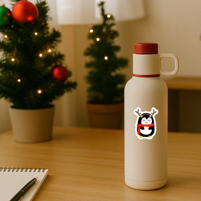 Sticker Pinguin Cu Coarne De Ren, Autoadeziv, Craciun, Cri-Flo ...