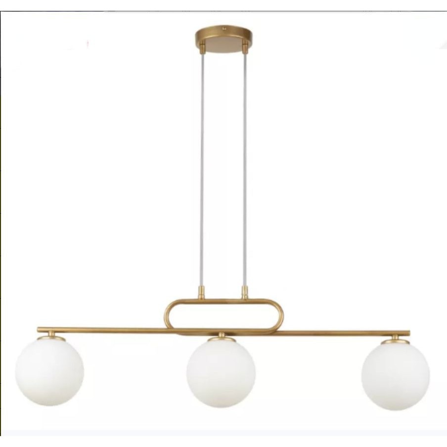 Candelabru modern 3 Globuri soclu E27, carcasa Auriu, globuri albe ...