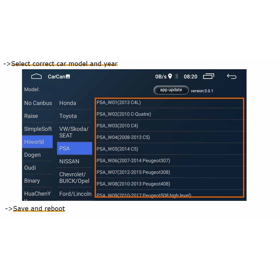 Interfata canbus Raise, pentru navigatie Android, Peugeot/Citroen/DS ...