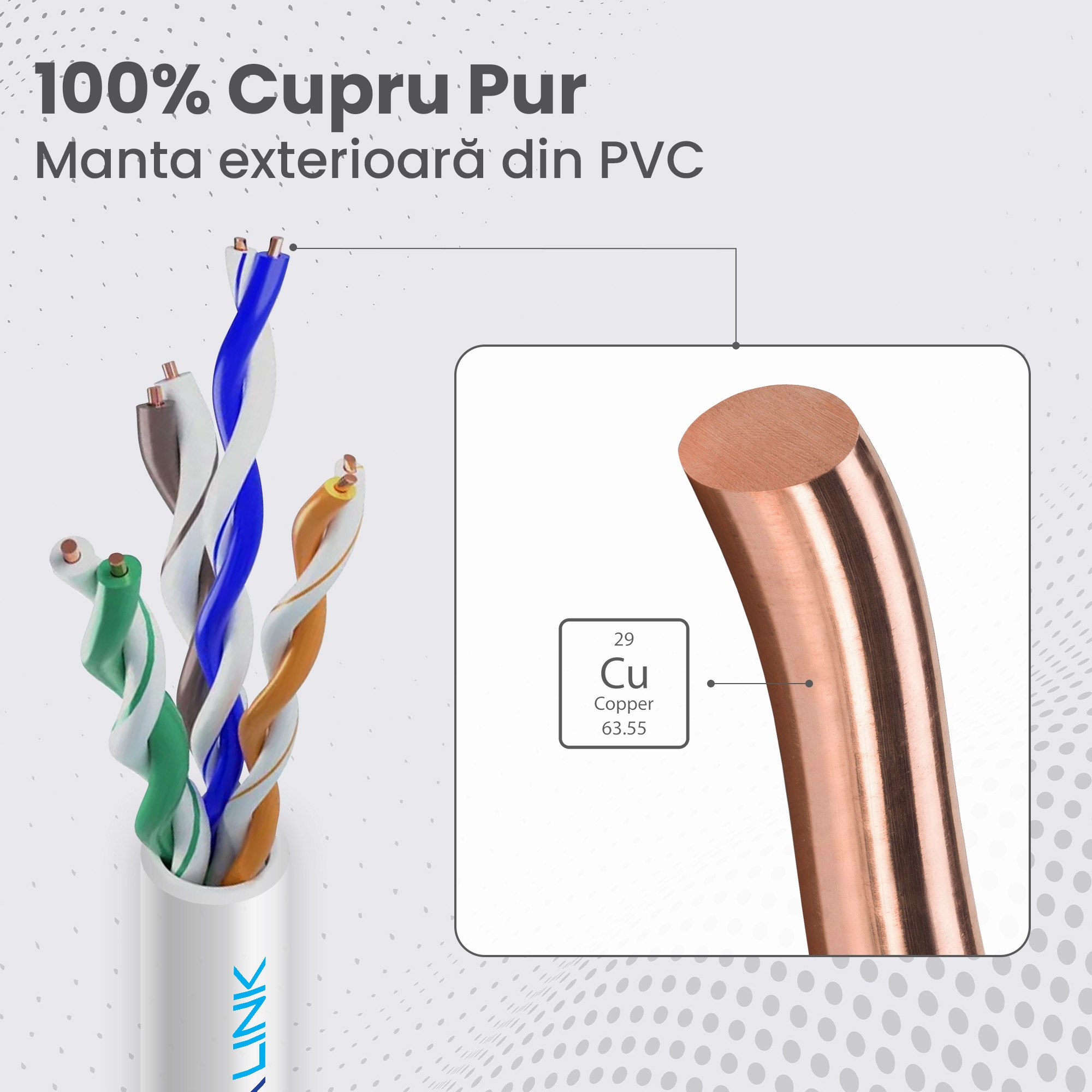Cablu de retea cat5e utp u/utp, Extralink, 100m, interior, conductor ...