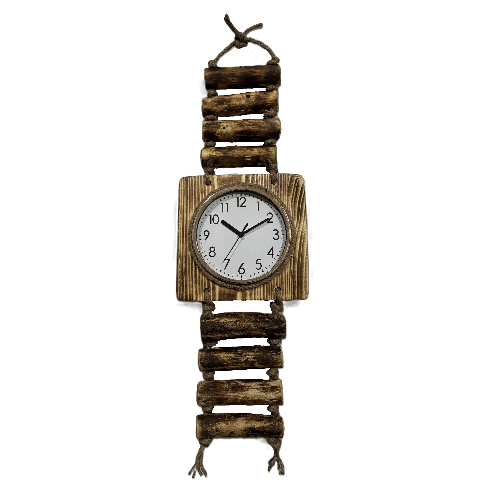 Ceas de perete vintage din lemn cu decor din sfoara tip lung - eMAG.ro