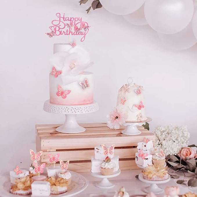 Set accesorii petrecere Kengege fluturi roz 13 piese 7.4x8.2cm 2.3x4 ...