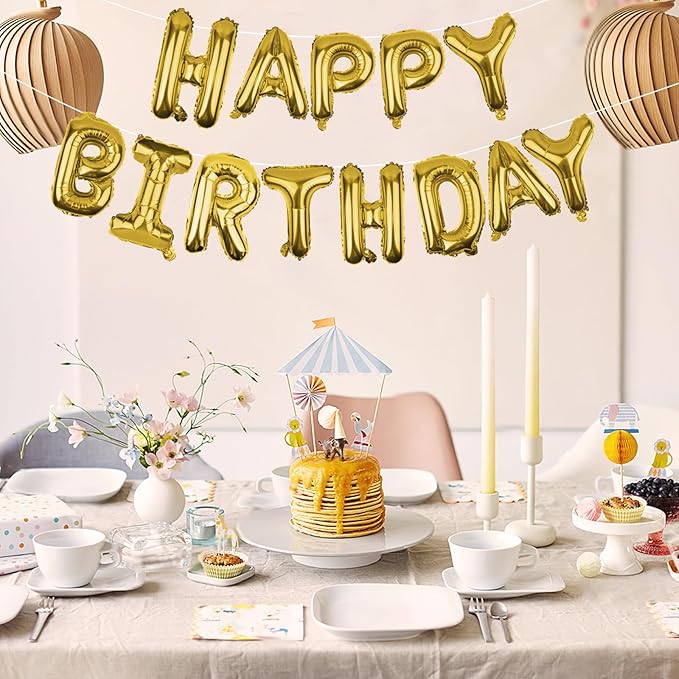 Baloane folie Kengege Happy Birthday, aurii, 16 inch, set 13 piese ...