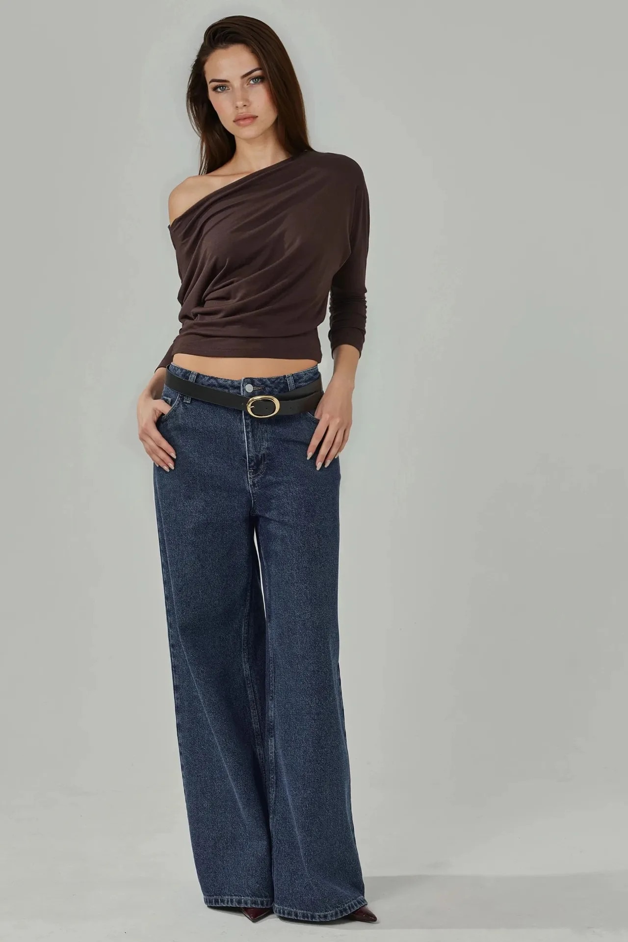 Bluza dama, HiCCUP, tricotat elastic, maneca lunga, guler asimetric ...