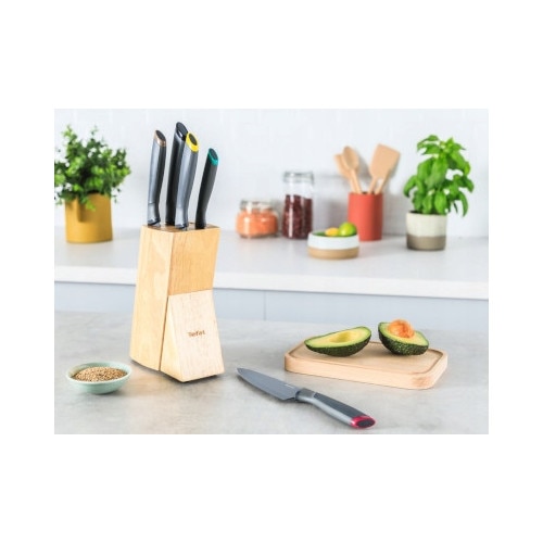 Set de cutite Tefal Fresh Kitchen 6el, otel inoxidabil, bloc din lemn ...