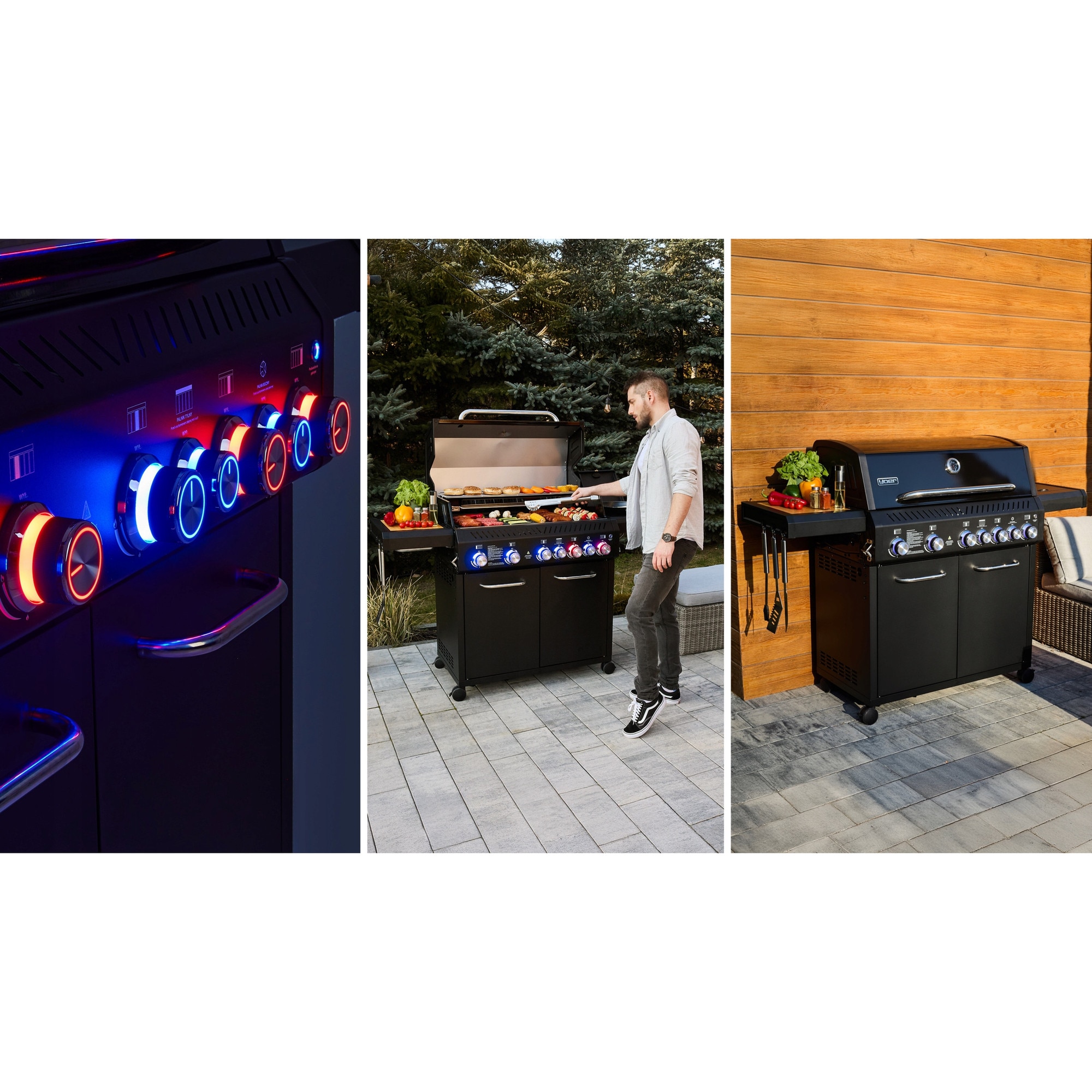 Gratar cu gaz de gradina din FONTA inoxidabil 5+2 Yoer 24,65 kW + dulap ...