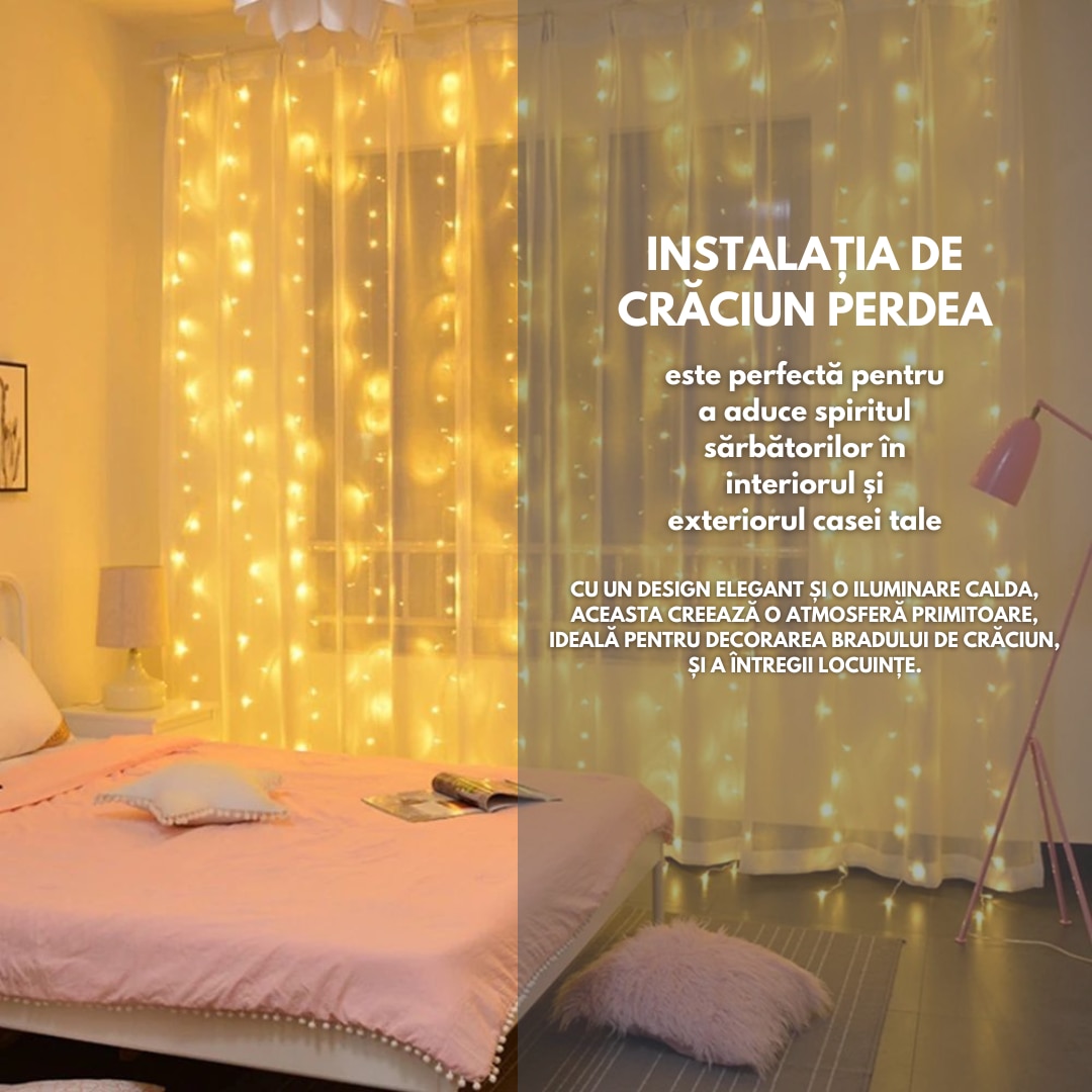 Instalatie de Craciun tip perdea, SDEPOT®, cu 240 LED-uri, 8 jocuri de ...