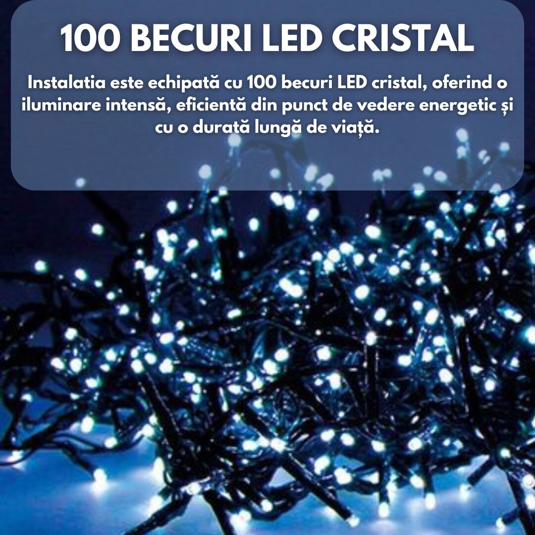 Instalație de Crăciun SDEPOT, 100 becuri LED, alb rece, 10 m, panou ...