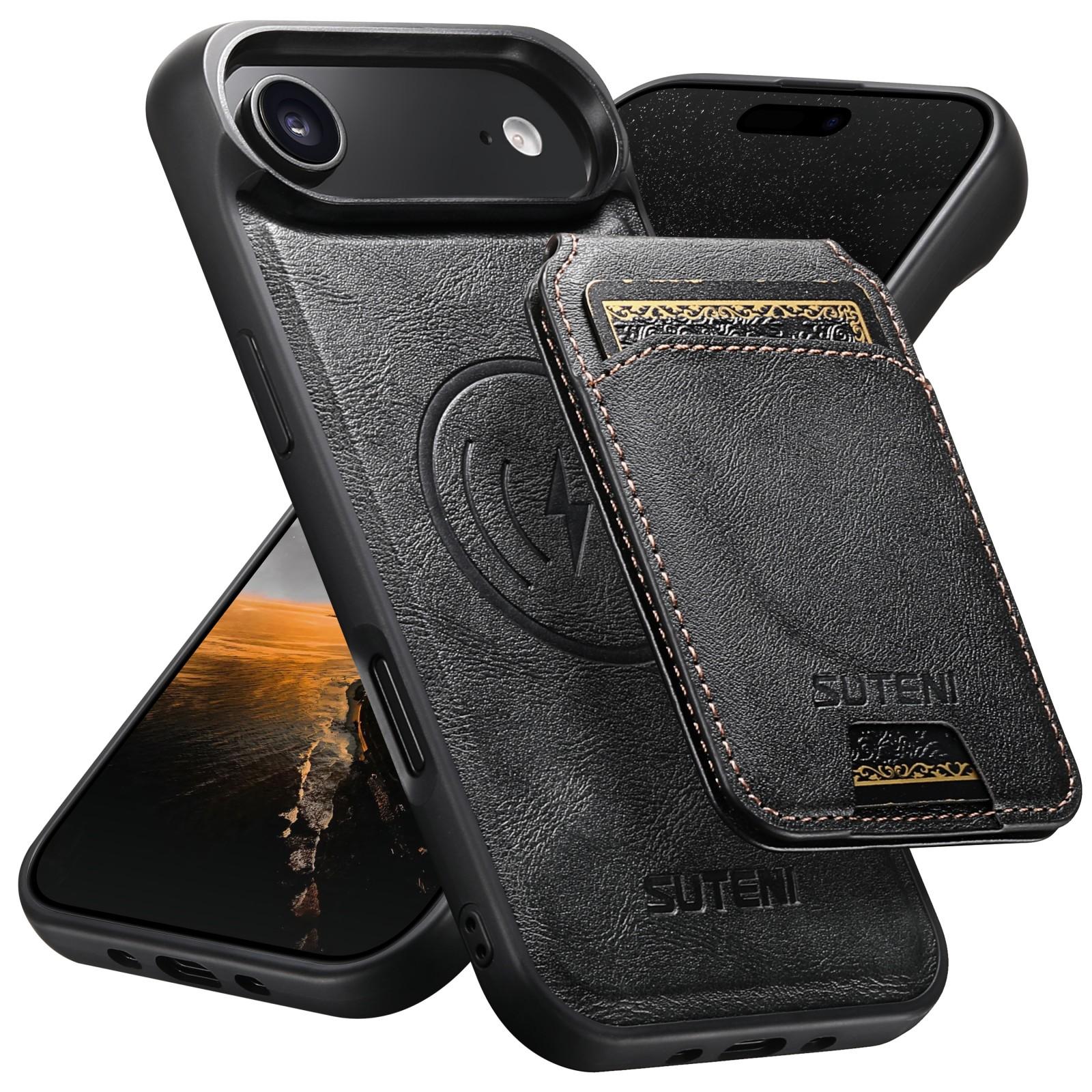 Husa telefon compatibila cu iPhone Air Suteni, Piele ecologica, Suport ...