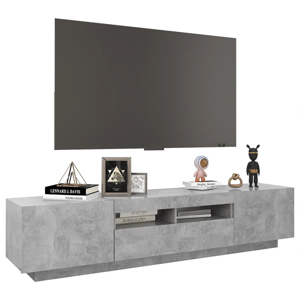 Comoda TV cu lumini LED, gri beton, 180x35x40 cm - eMAG.ro
